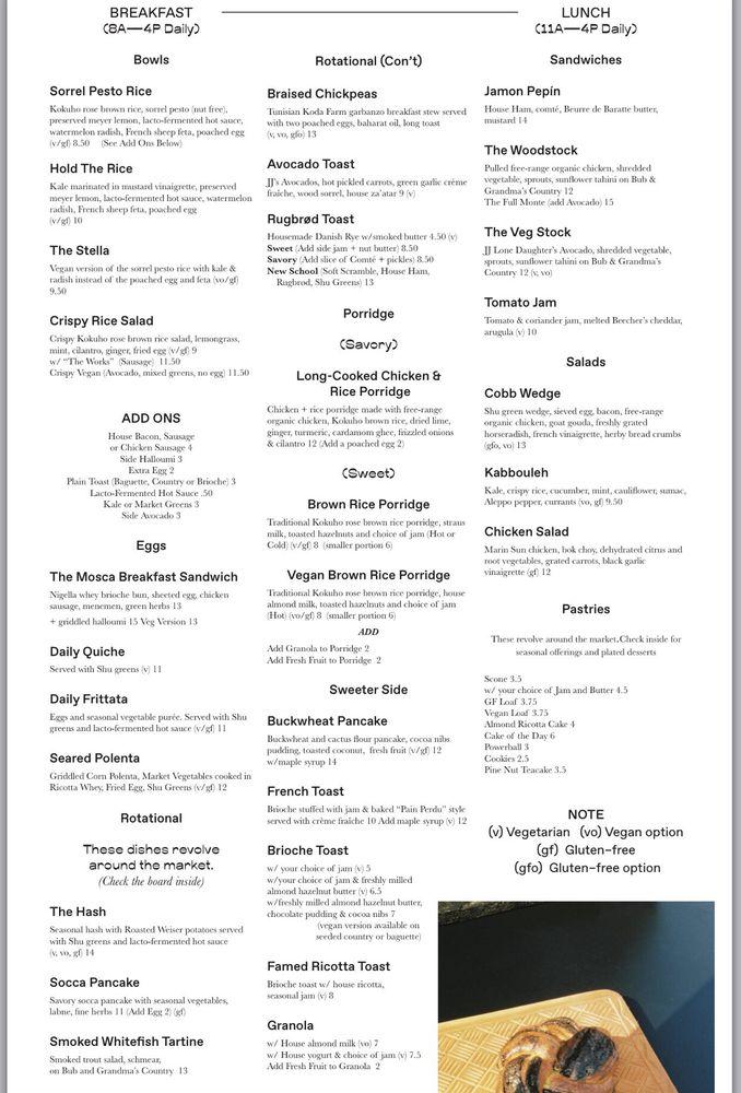 Menu at Sqirl cafe, Los Angeles