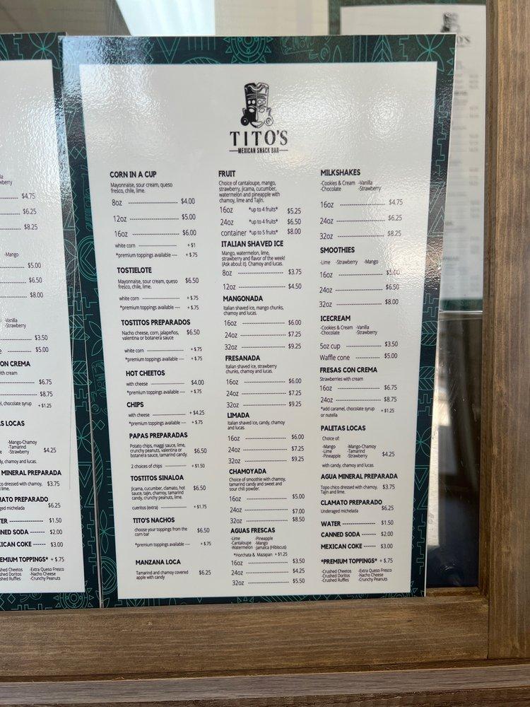 Menu at Tito’s Mexican Snack Bar, Helotes
