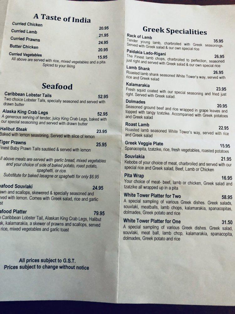 Menu at White Tower Restaurant, Campbell River, Island Hwy