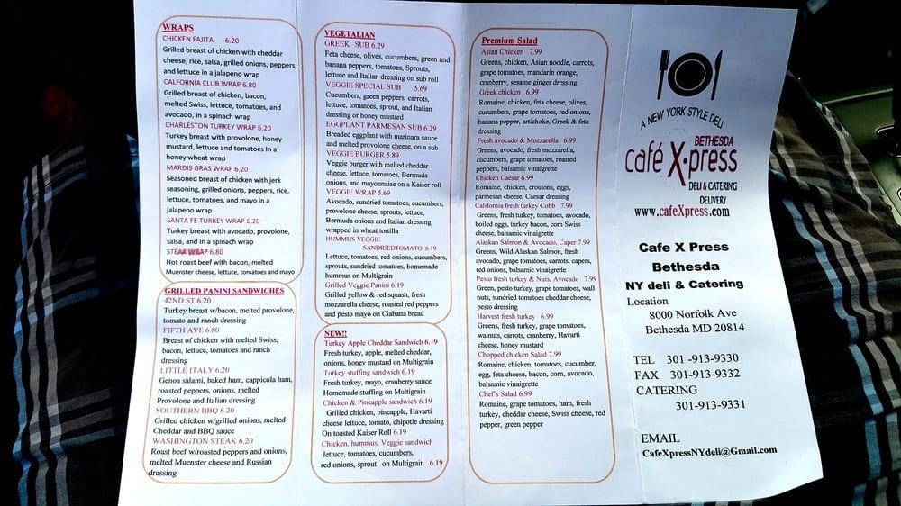 Menu at Cafe X-Press, Bethesda, Norfolk Ave