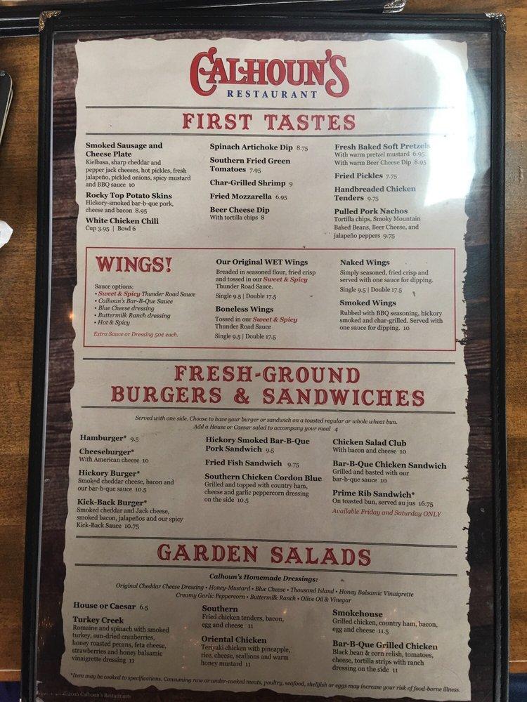 Menu at Calhoun's in Gatlinburg BBQ, Gatlinburg