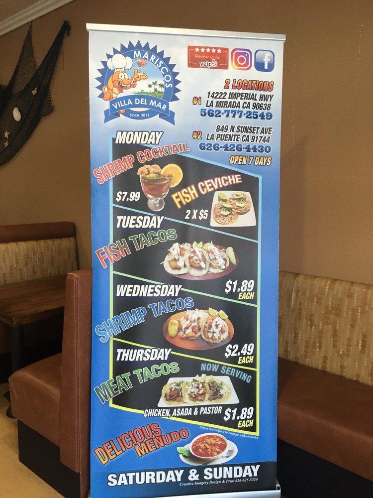 Menu at Mariscos Villa Del Mar restaurant, La Puente