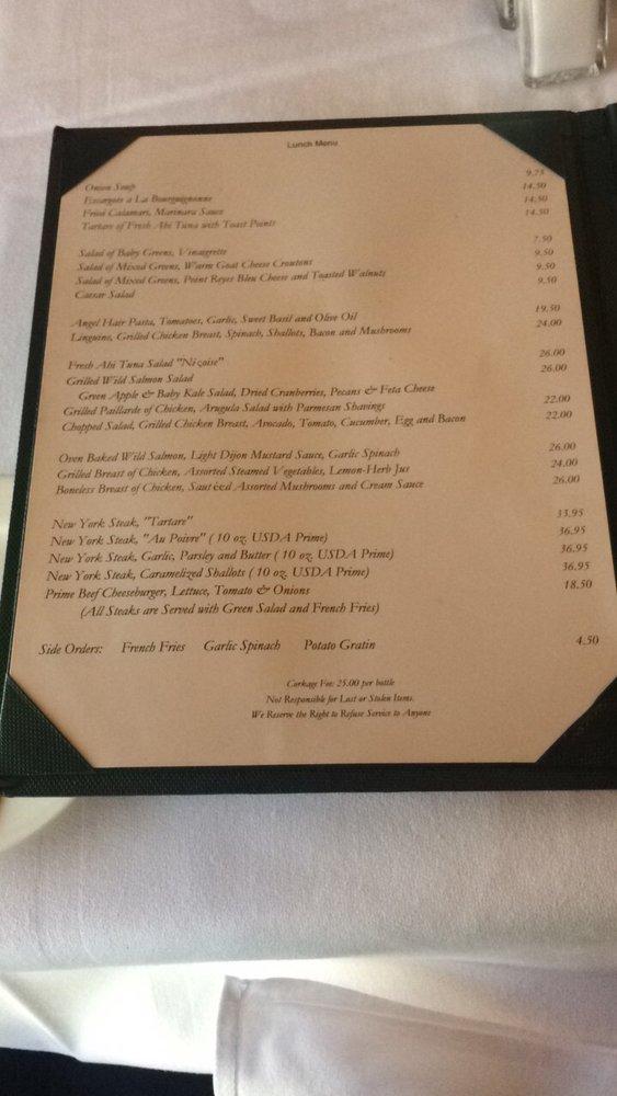 Menu at Mistral steakhouse, Los Angeles