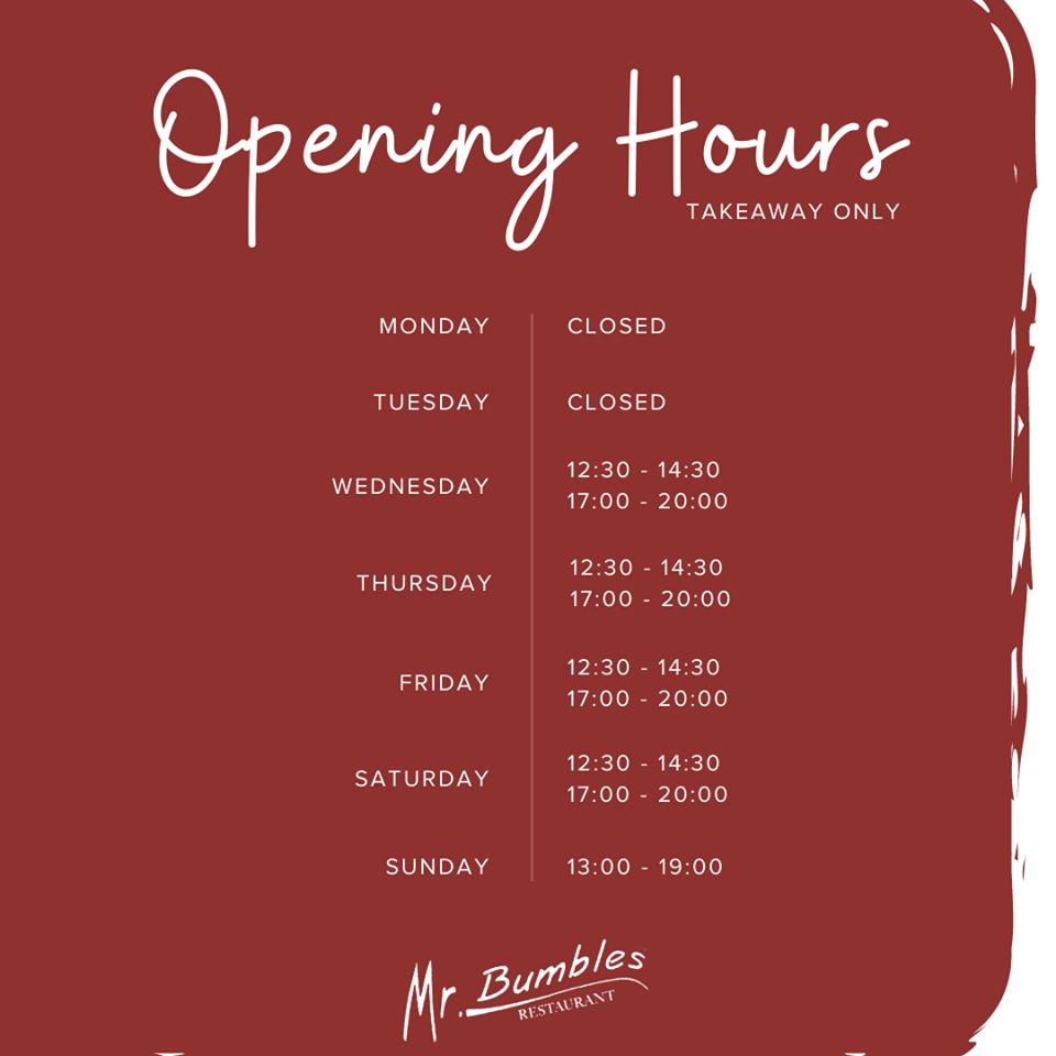Menu at Mr Bumbles restaurant, Clonmel, Richmond Mill