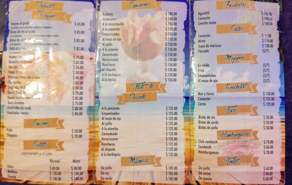 Menu at Mr CRUDA restaurant, Palenque