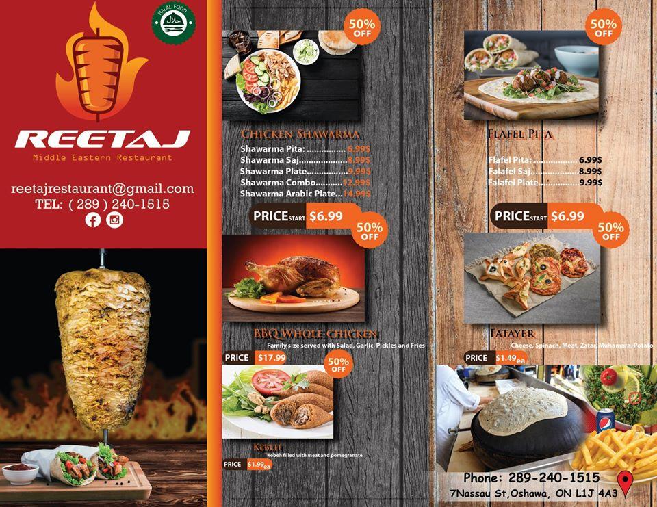 Menu at Reetaj Middle Eastern Restaurant, Oshawa