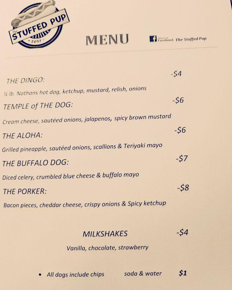 Menu at The Stuffed Pup, Salisbury