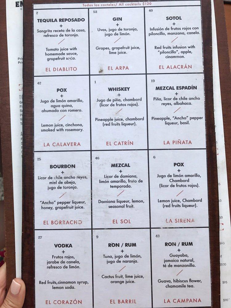 Menu at Encanto Cantina restaurant, Tulum