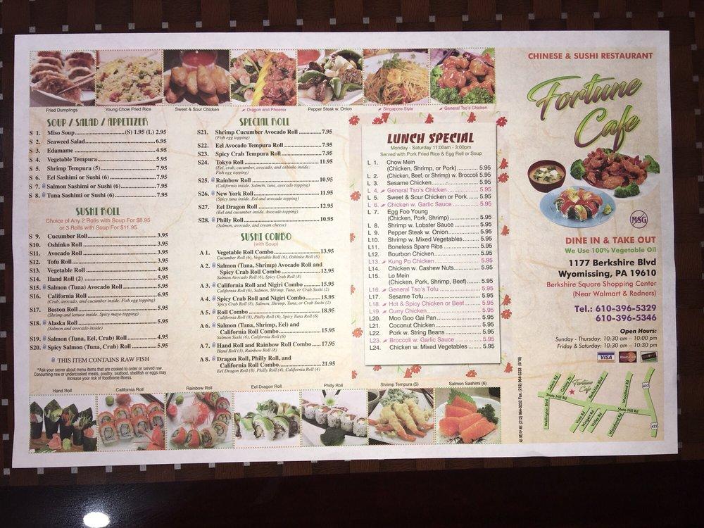 Menu at Fortune Cafe, Wyomissing