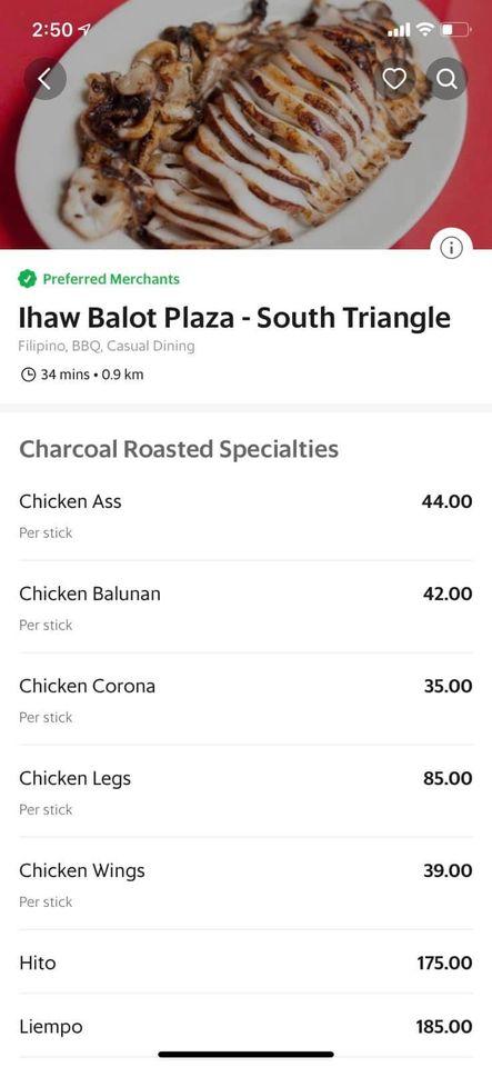 Menu at Ihaw Balot Plaza restaurant, Quezon City