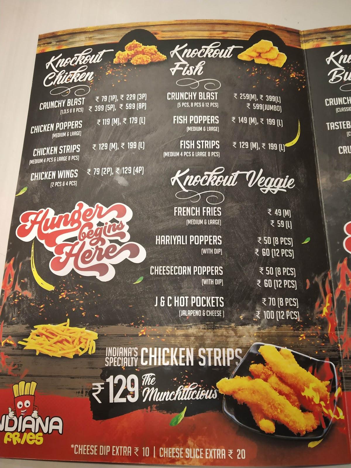 Menu at Indiana Fries, Ranchi