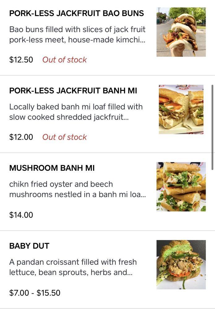 Menu at Mama Dut restaurant, Portland