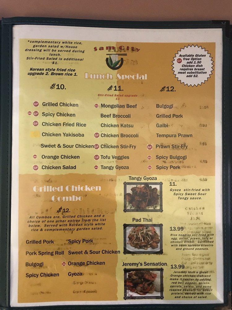 Menu at Sam City Pho & Grill restaurant, Albany