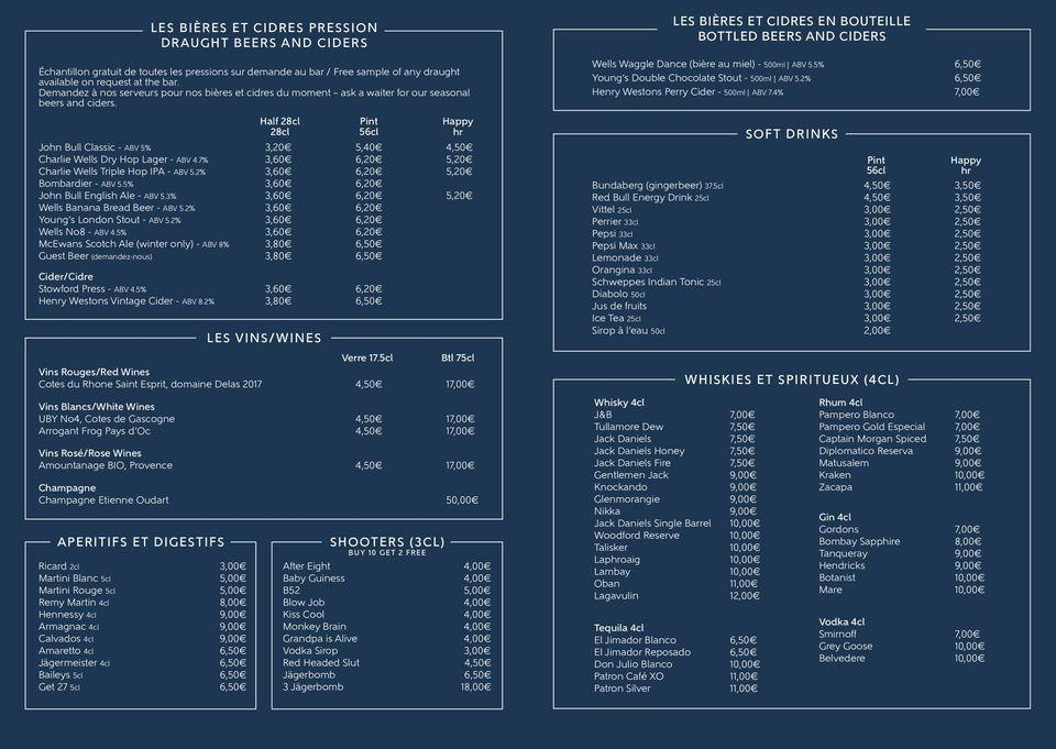 Menu at The Queen Victoria pub & bar, Lille