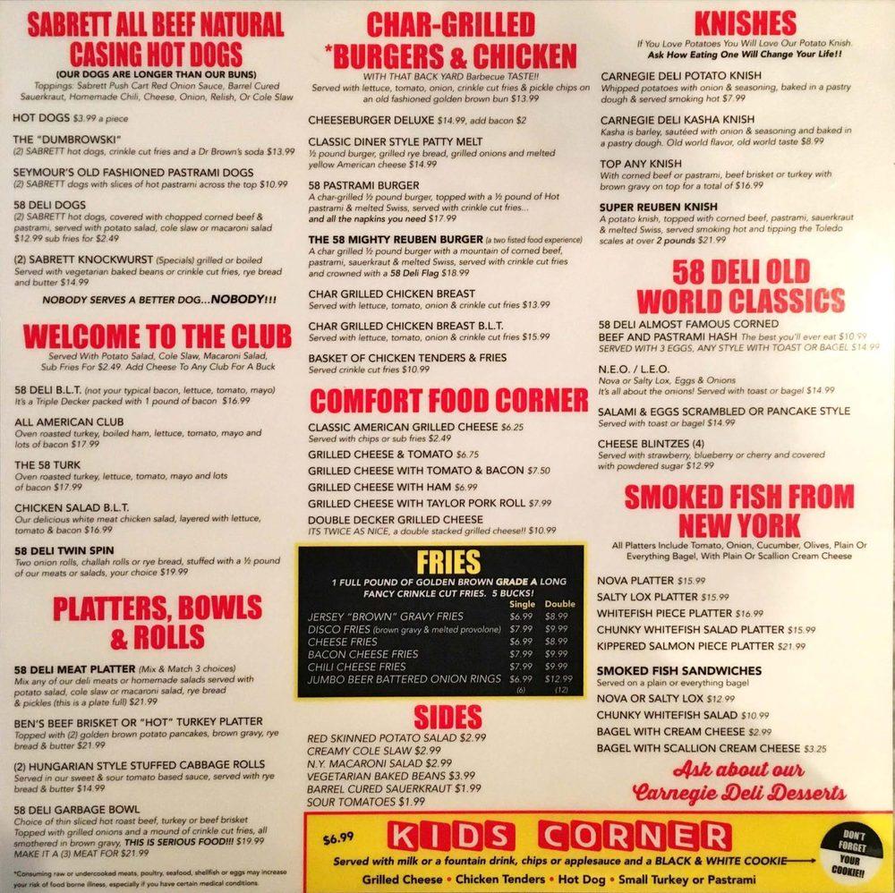 Menu at The Route 58 Deli restaurant, Virginia Beach