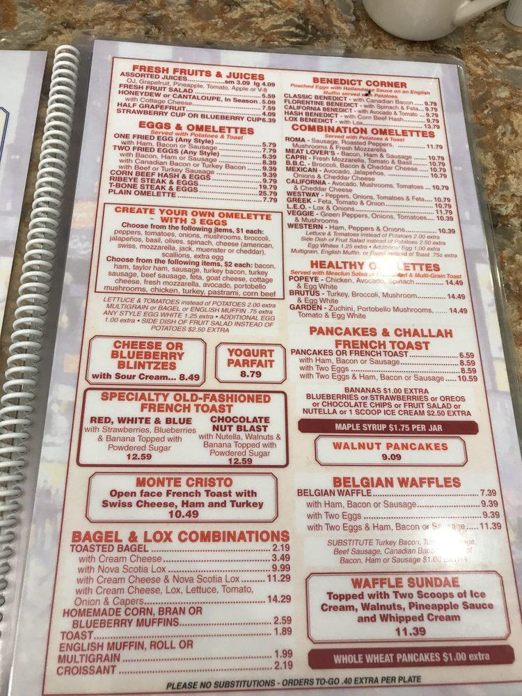 Menu at Westway Diner restaurant, West New York
