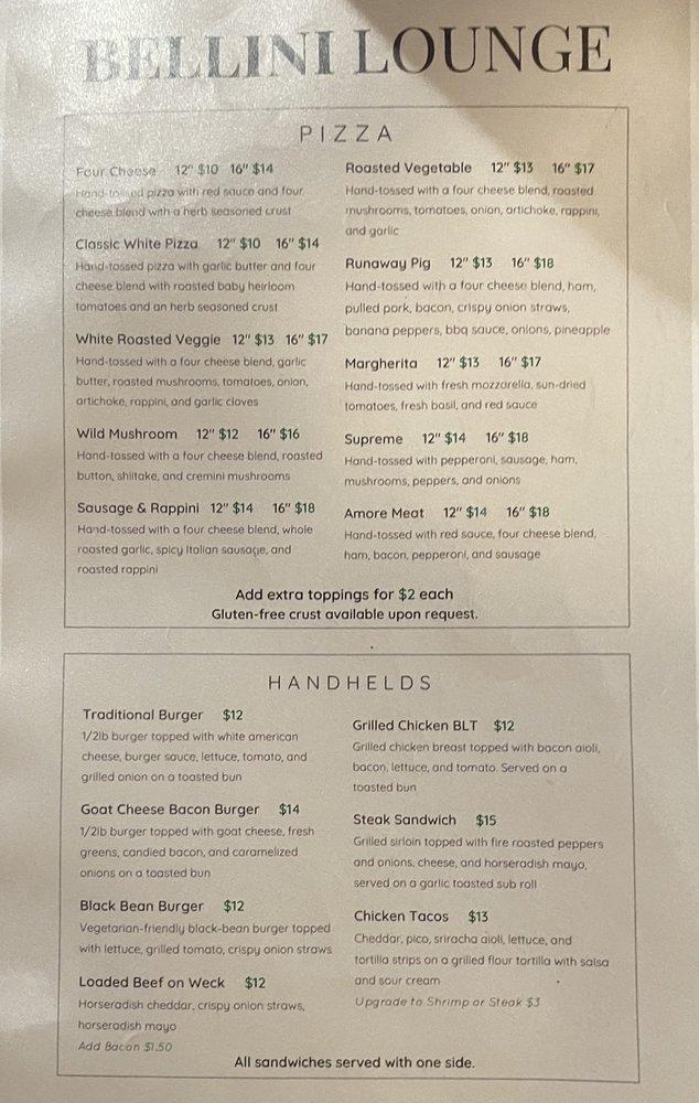 Menu at Bellini Lounge pizzeria, Mayville