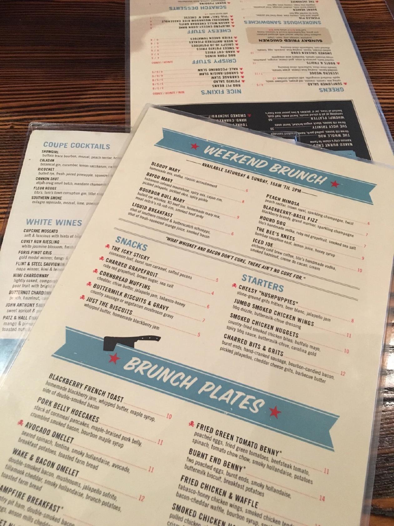 Menu at Char Bar, Kansas City