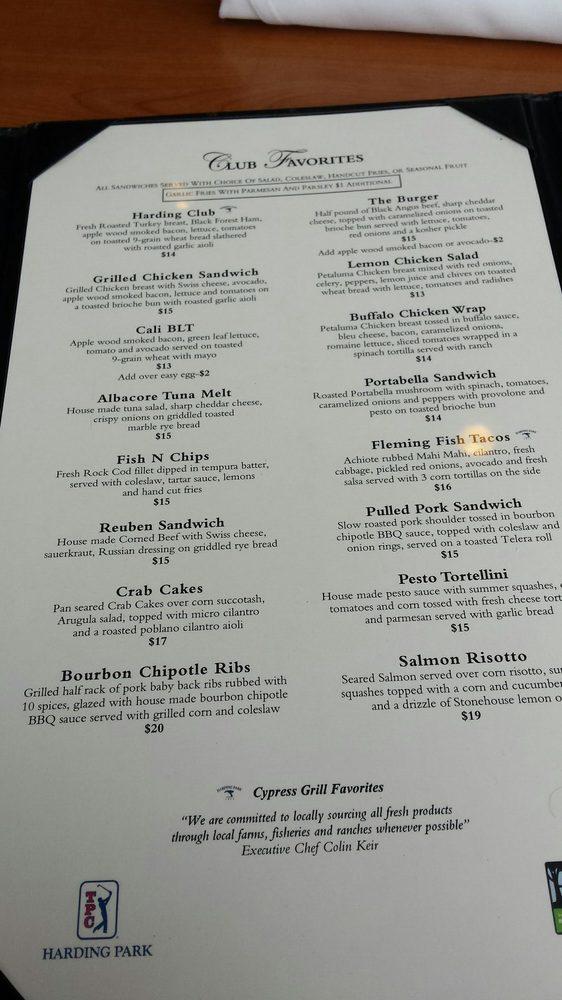 Menu at Cypress Grill restaurant, San Francisco