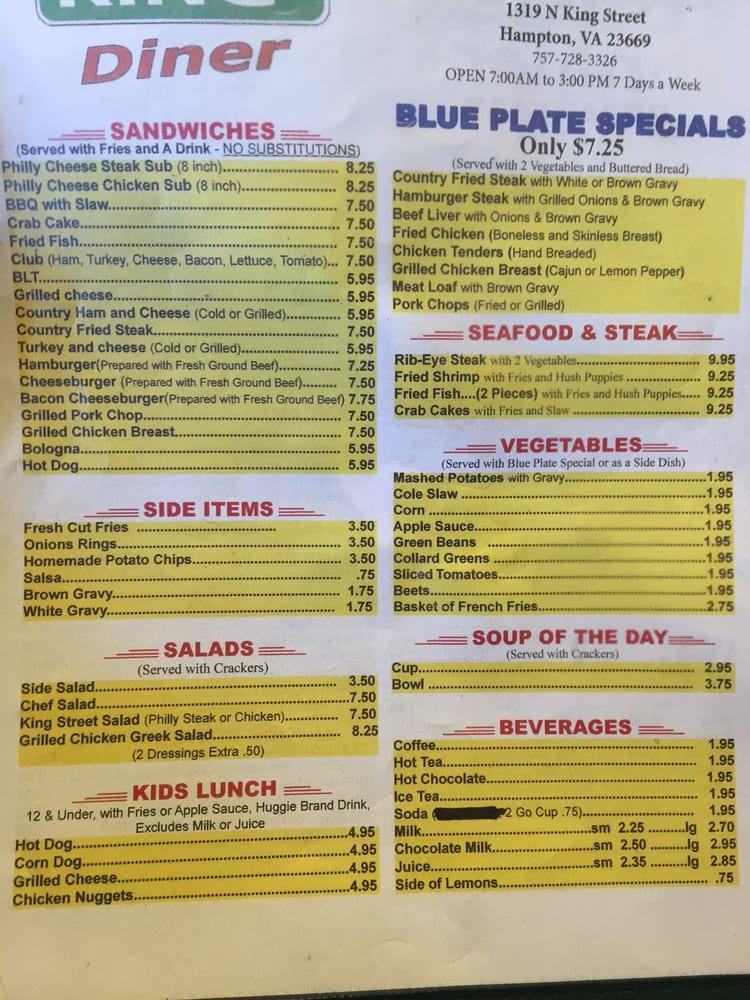 Menu at King Street Diner restaurant, Hampton