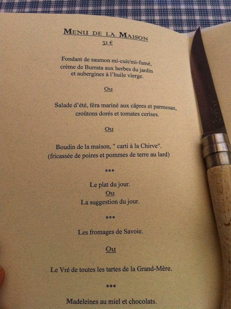Menu at La Maison Carrier restaurant, Chamonix