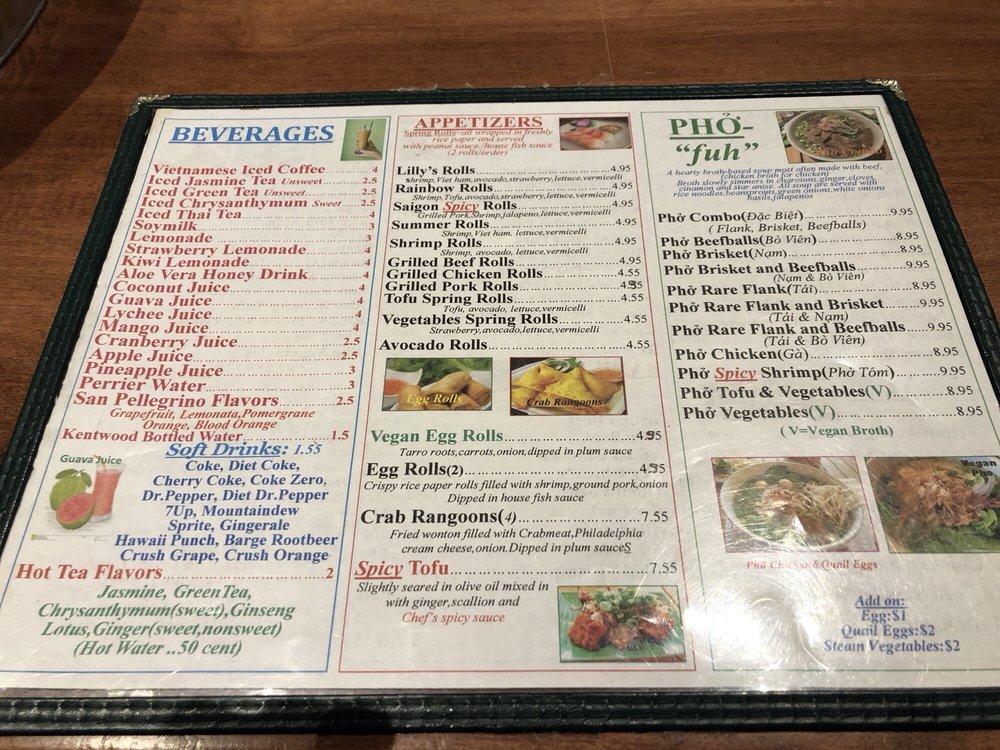 Menu at Lilly's Café restaurant, New Orleans