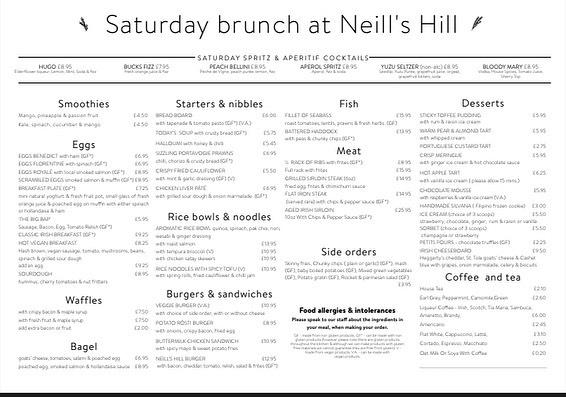 Menu at Neill's Hill Brasserie restaurant, Belfast