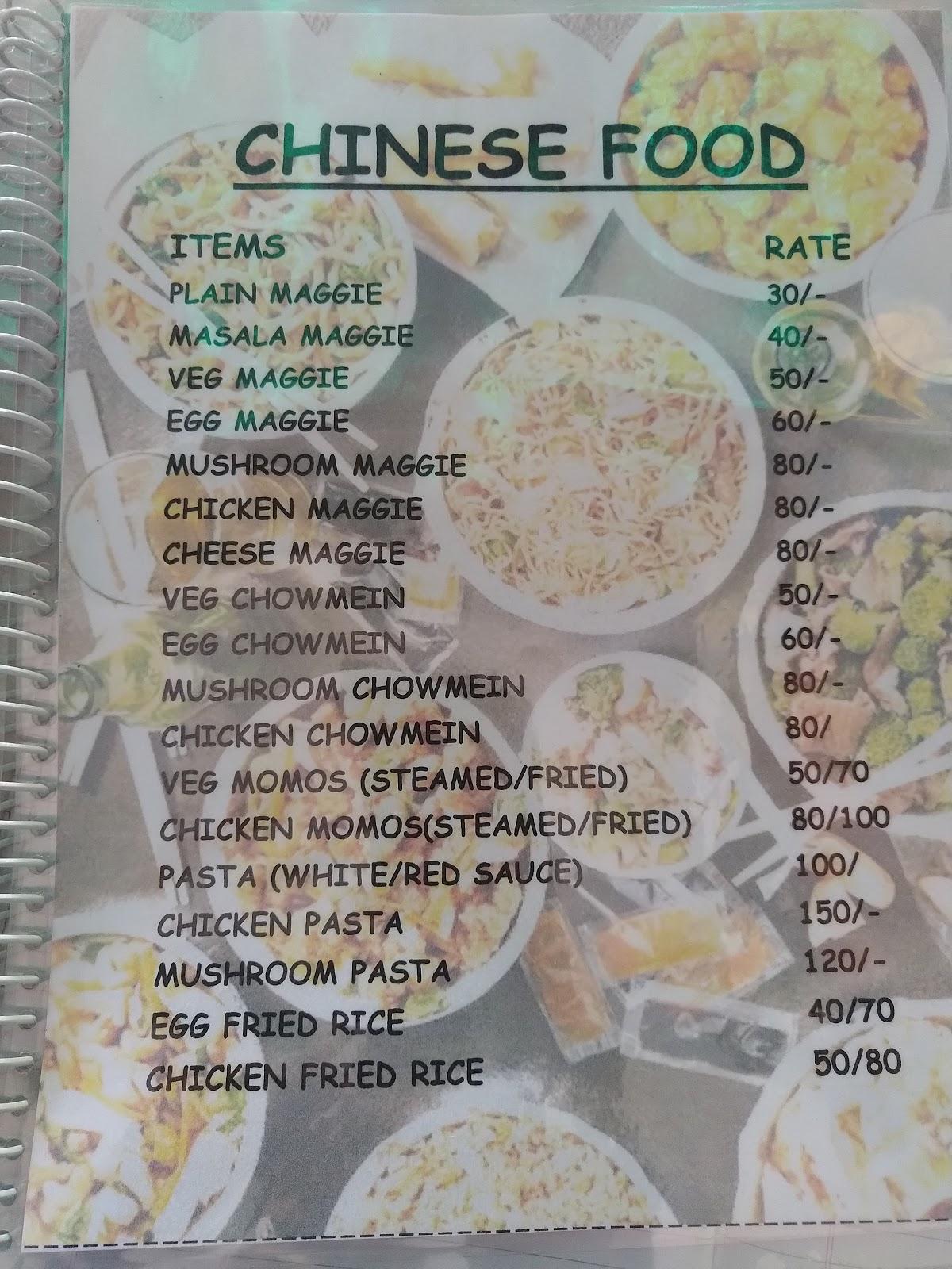 Menu at Robbers Cave Cafe, Dehradun
