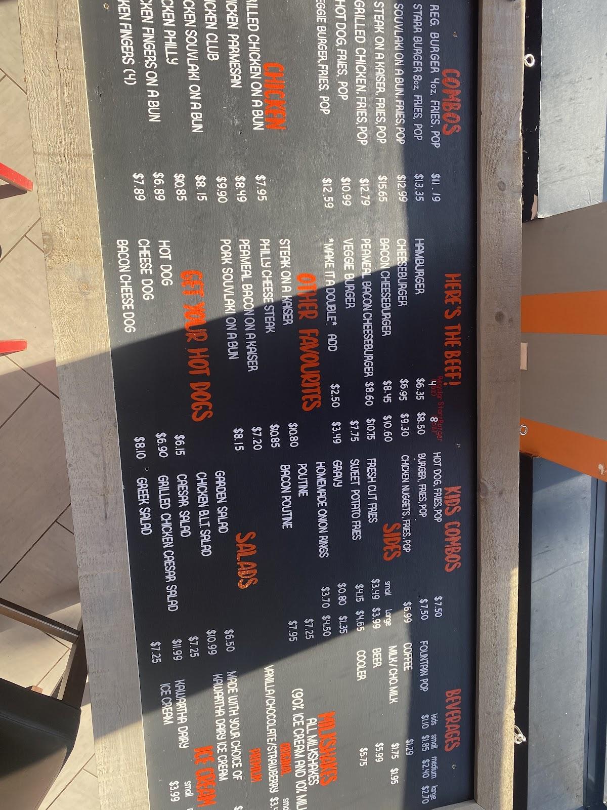 Menu at Starr Burger restaurant, Whitby