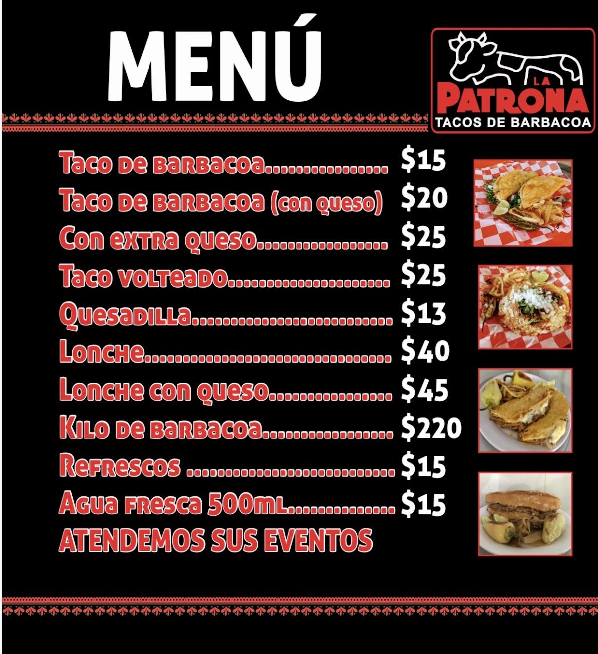 Menu at Tacos de barbacoa "La Patrona" Parques, Zapopan
