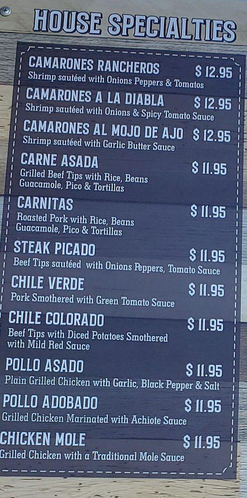 Menu at Tex Mex restaurant, Valley Center