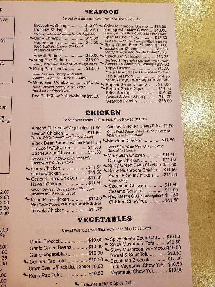 Menu at Yan Yan Chinese Cuisine restaurant, Salem