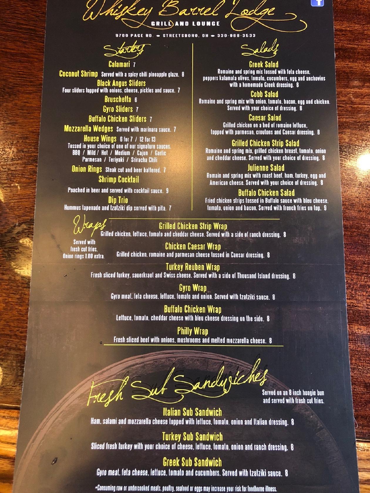 Menu at Boulder Creek Golf Club and Event Center, Streetsboro
