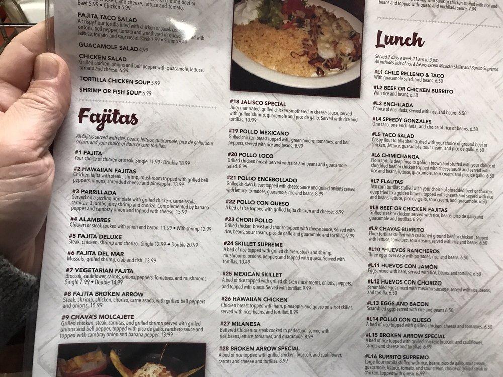 Menu at Chavas Mexican Restaurant, Broken Arrow