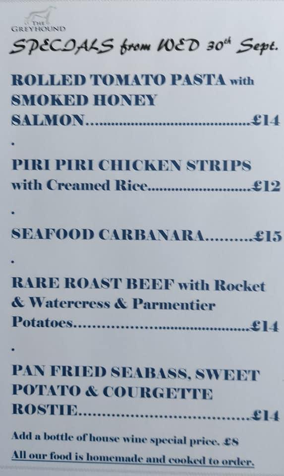 Menu at The Greyhound, Overton pub & bar, Overton