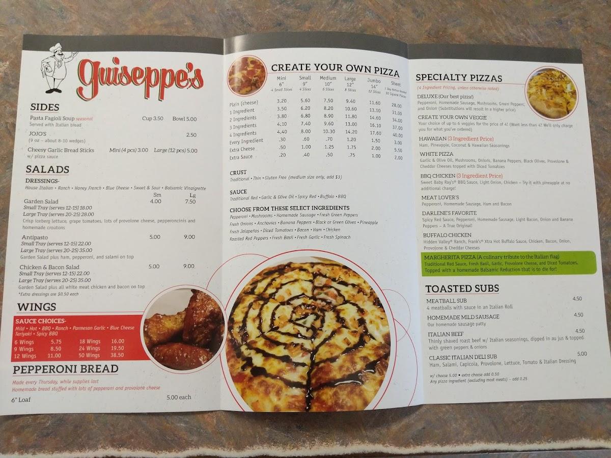 Menu at Guiseppe's Pizza pizzeria, Akron