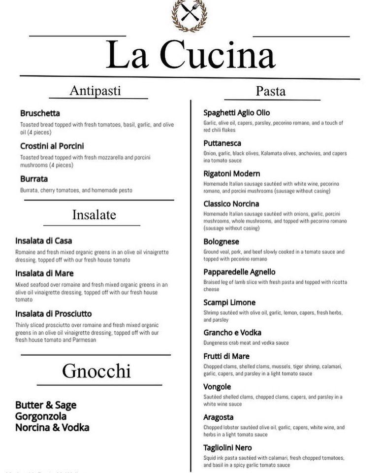 Menu at La Cucina Ristorante Italiano restaurant, Honolulu