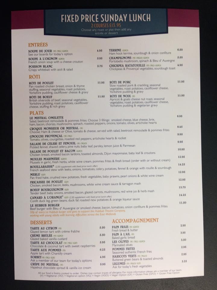 Menu at Le Mistral Wirksworth - French Restaurant, Wirksworth
