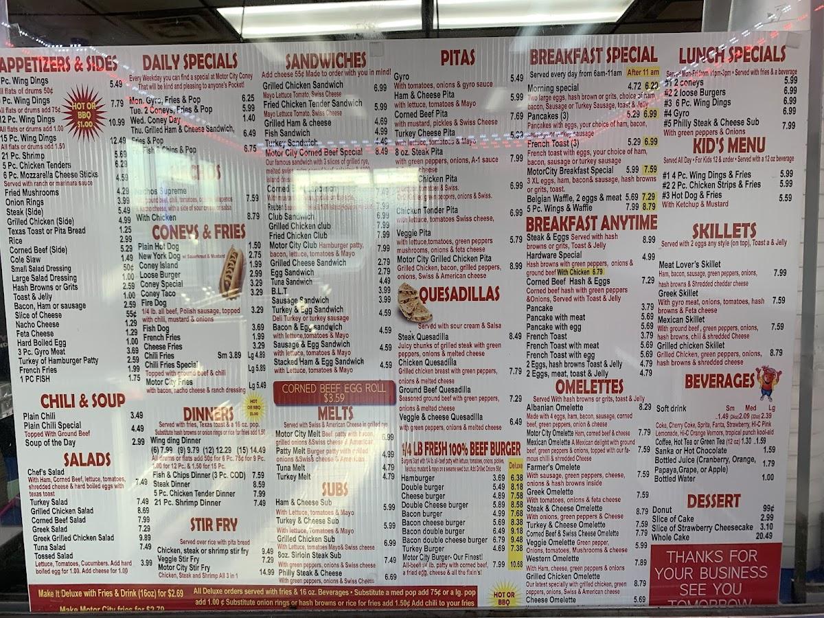 Menu at Motor City Coney Island Restaurant, Detroit