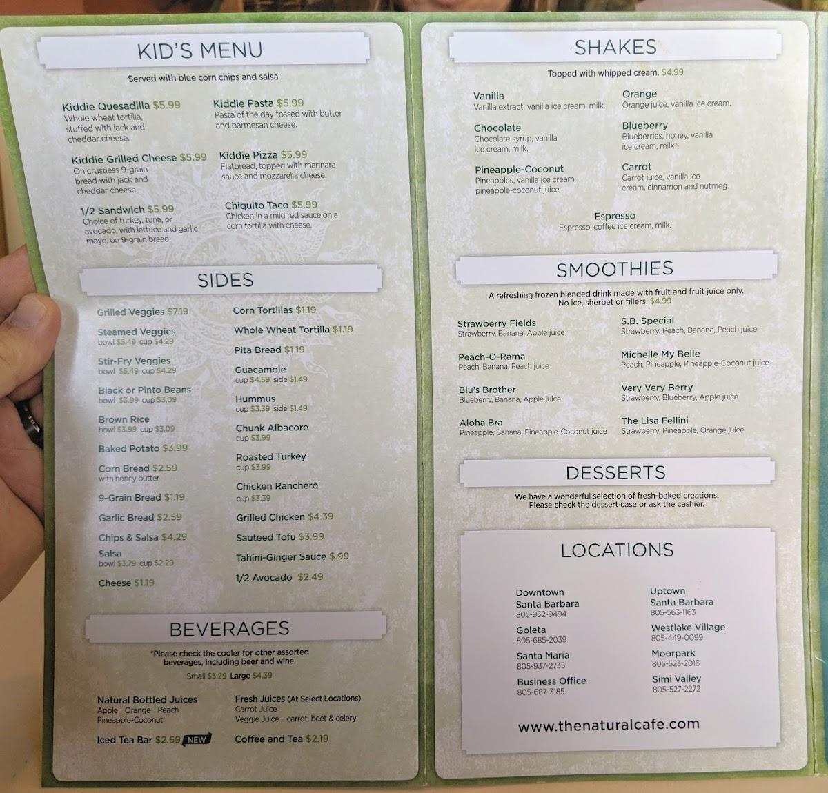 Menu at Natural Cafe, Goleta, Market Pl Dr