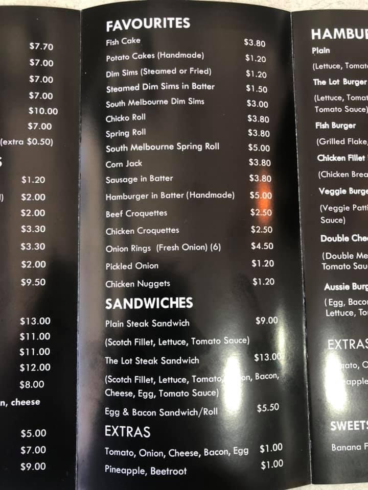 Menu at Pier 4 Fish & Chippery restaurant, Doreen