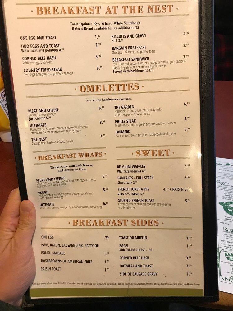 Menu at The Nest restaurant, Farwell