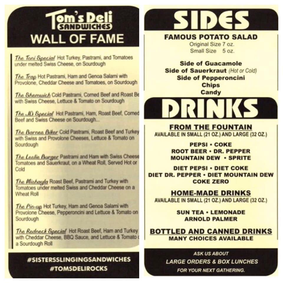 Menu at Tom's Deli Sandwiches, St. George