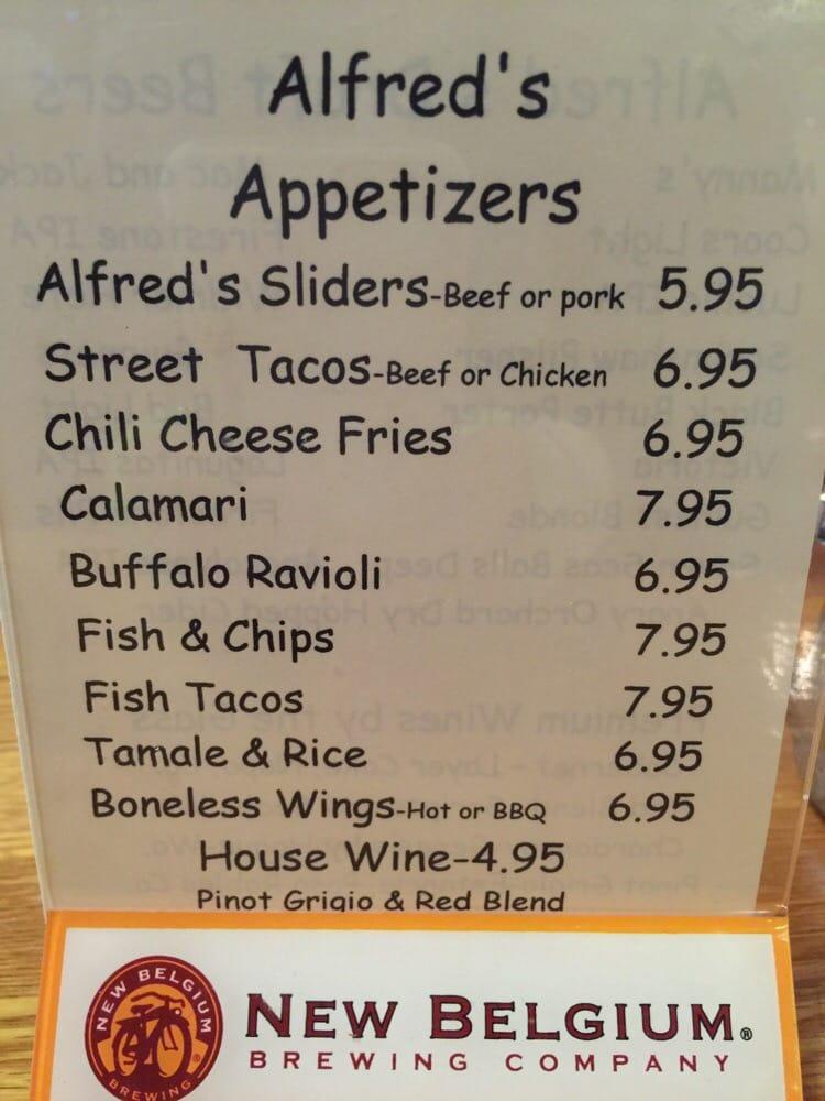 Menu at Alfred's Cafe, Tacoma