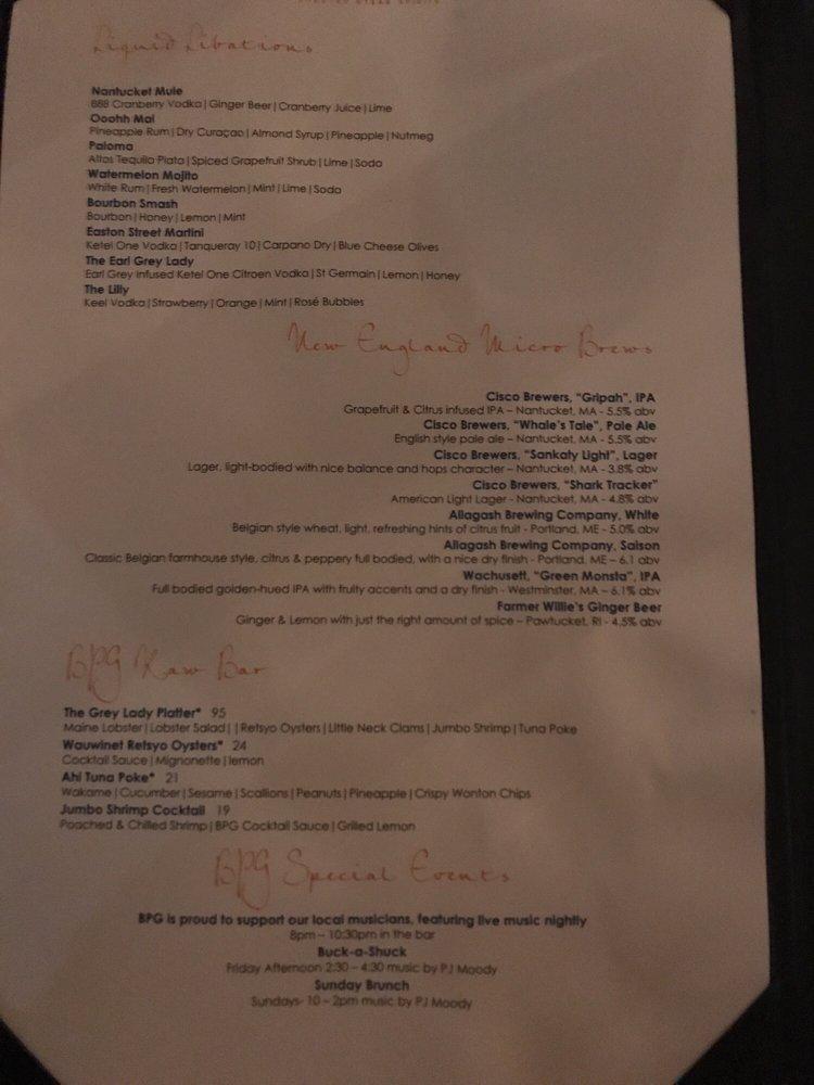 Menu at Brant Point Grill pub & bar, Nantucket