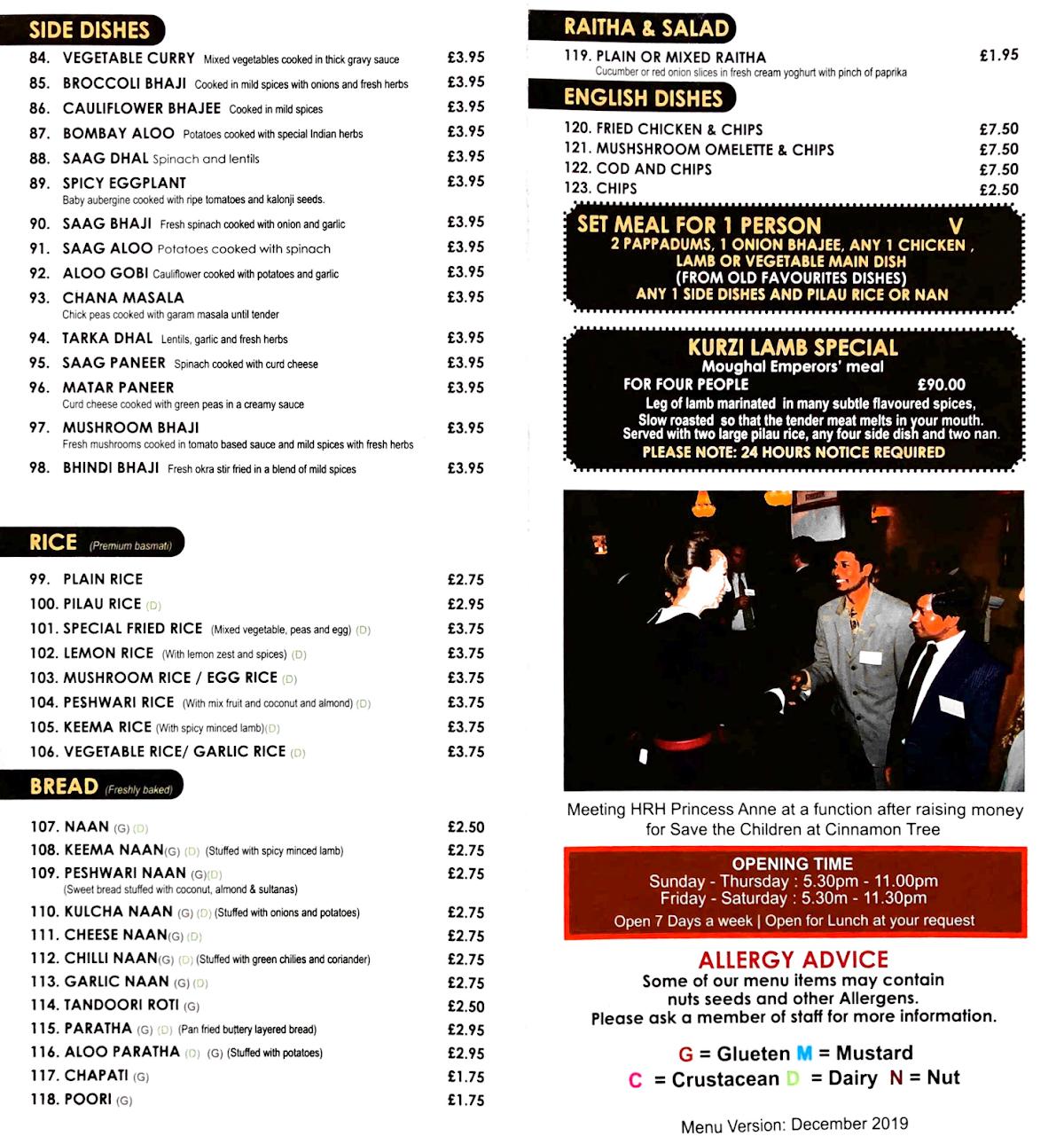 Menu at Cinnamon Tree fast food, Halstead