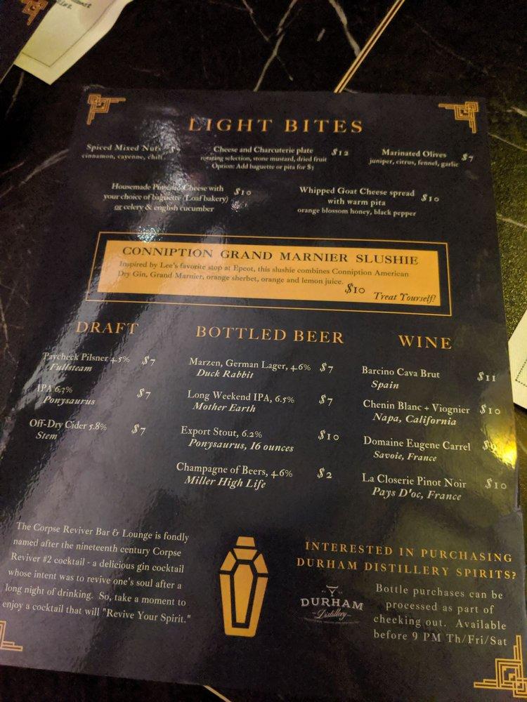 Menu at Corpse Reviver pub & bar, Durham