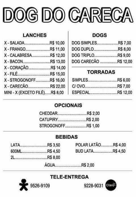 Menu at Dog Do Careca pub & bar, Cachoeira do Sul