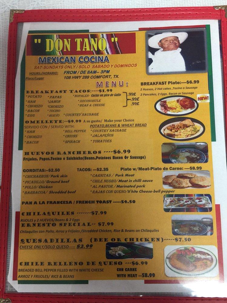 Menu at Don Tanos Mexican Food restaurant, Comfort