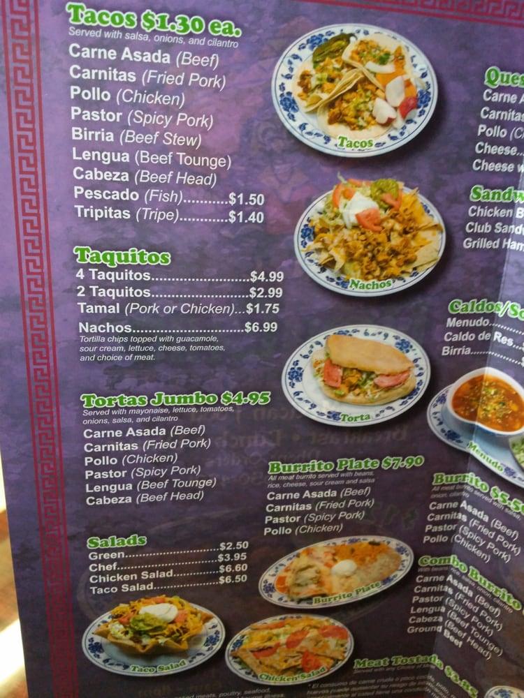 Menu at Don Chico's restaurant, Oregon City